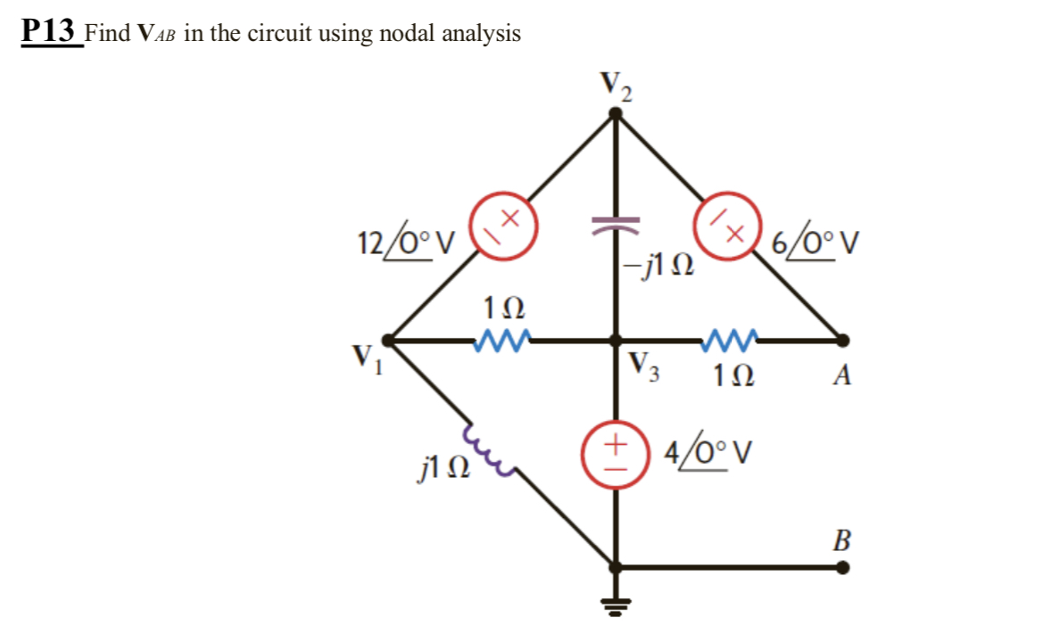 Solved P13? ﻿Find VAB ﻿in the circuit using nodal analysis | Chegg.com