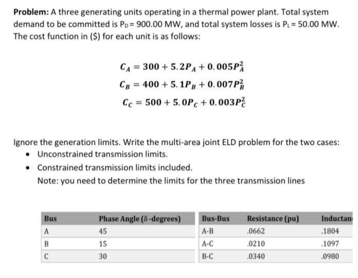 Problem: A three generating units operating in a | Chegg.com