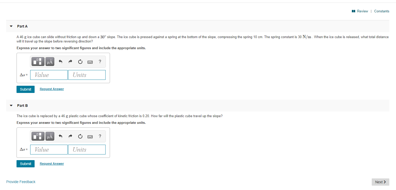 Solved A Review Constants Part A A 46 g ice cube can slide | Chegg.com
