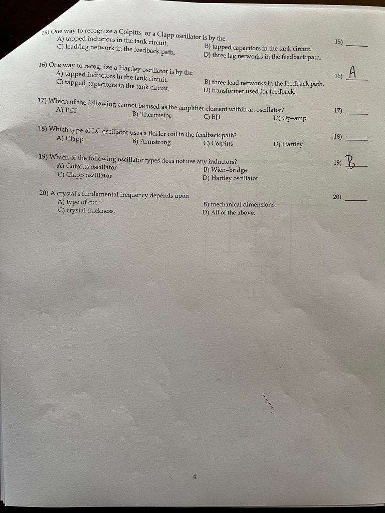 Solved 15) 15) One way to recognize a Colpitts or a Clapp | Chegg.com