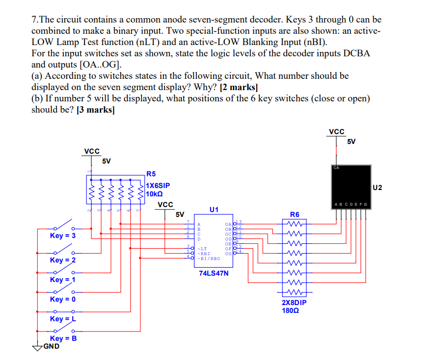 Solved 7.The circuit contains a common anode seven-segment | Chegg.com