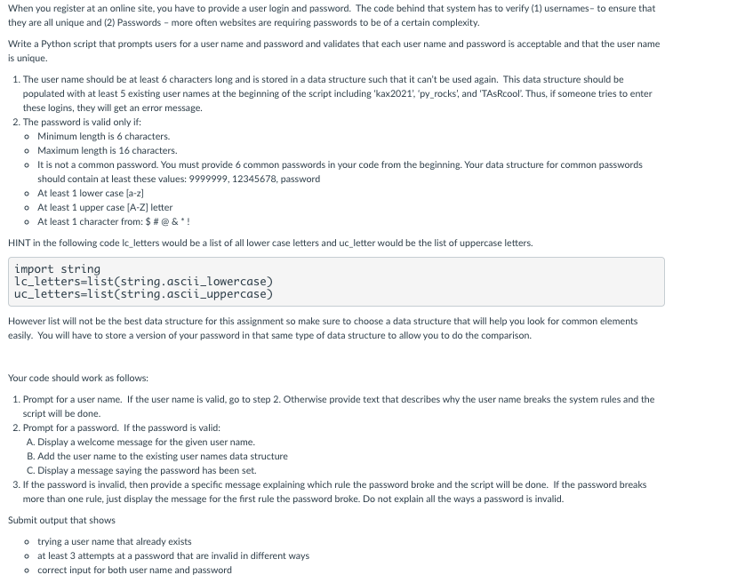 Solved When you register at an online site, you have to | Chegg.com