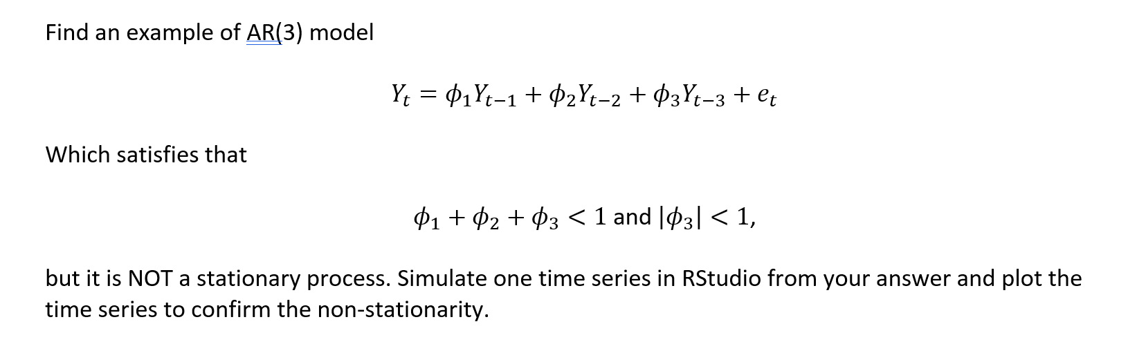 Find an example of AR(3) model Y = 01Yt-1 + 02Yt-2 + | Chegg.com