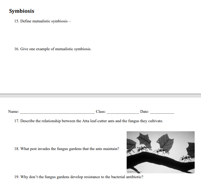 Solved 15. Define mutualistic symbiosis - 16. Give one | Chegg.com