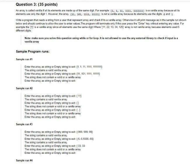Solved The Q has to be solved using while or for loop | Chegg.com