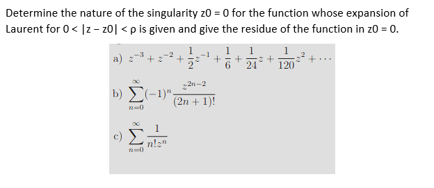 Solved Determine the nature of the singularity z0=0 for the | Chegg.com