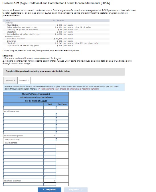 Solved Problem 1-21 (Algo) ﻿Traditional and Contribution | Chegg.com