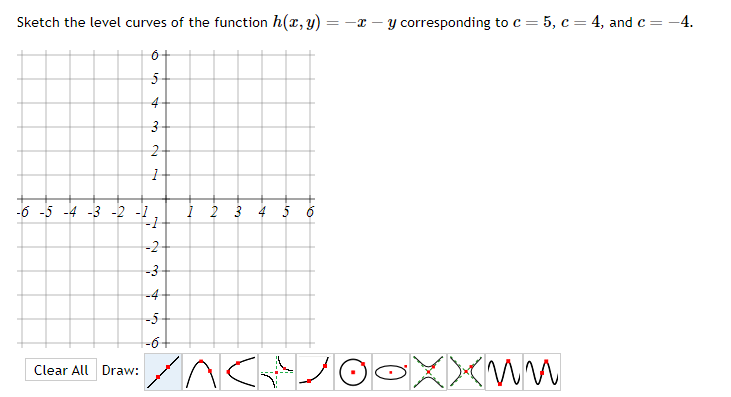 Solved Sketch the level curves of the function h(x,y)=−x−y | Chegg.com