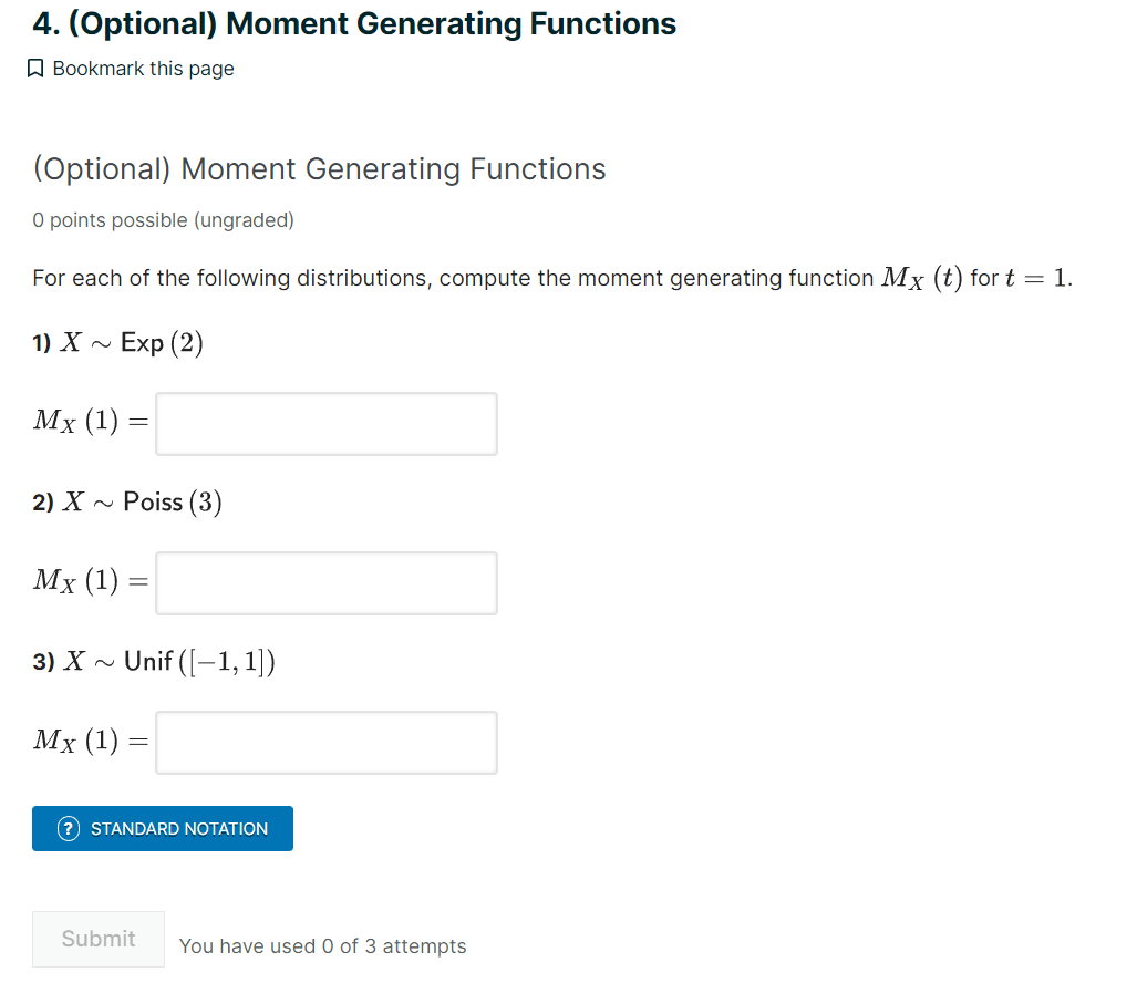 Solved 4 Optional Moment Generating Functions W Bookmark