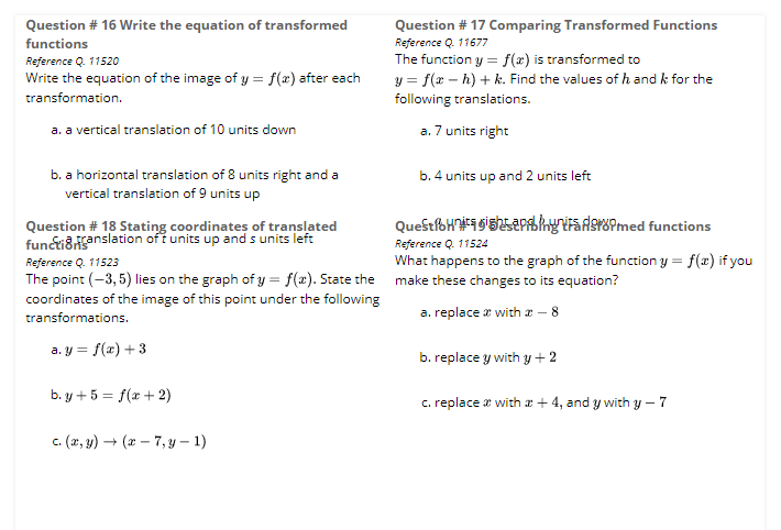 Solved Question # 16 Write the equation of transformed | Chegg.com