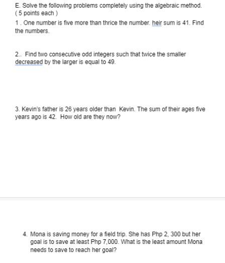 Solved E Solve the following problems completely using the | Chegg.com