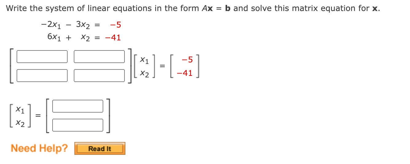 Solved Write the system of linear equations in the form Ax = | Chegg.com