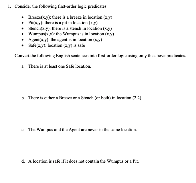 Solved 1. Consider the following first-order logic | Chegg.com