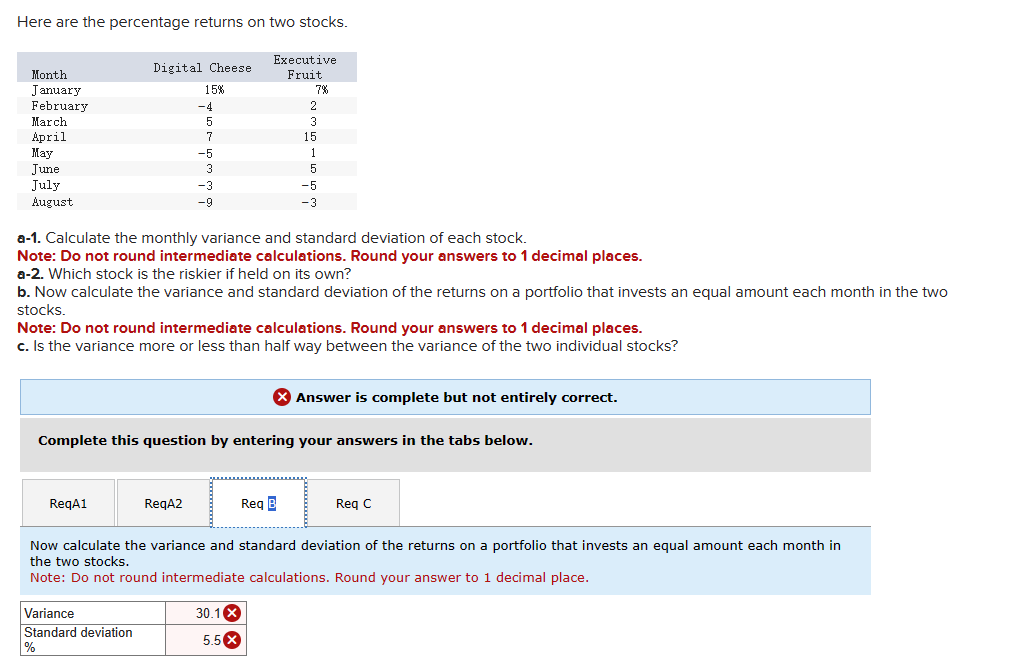 Solved Here are the percentage returns on two stocks. a-1. | Chegg.com