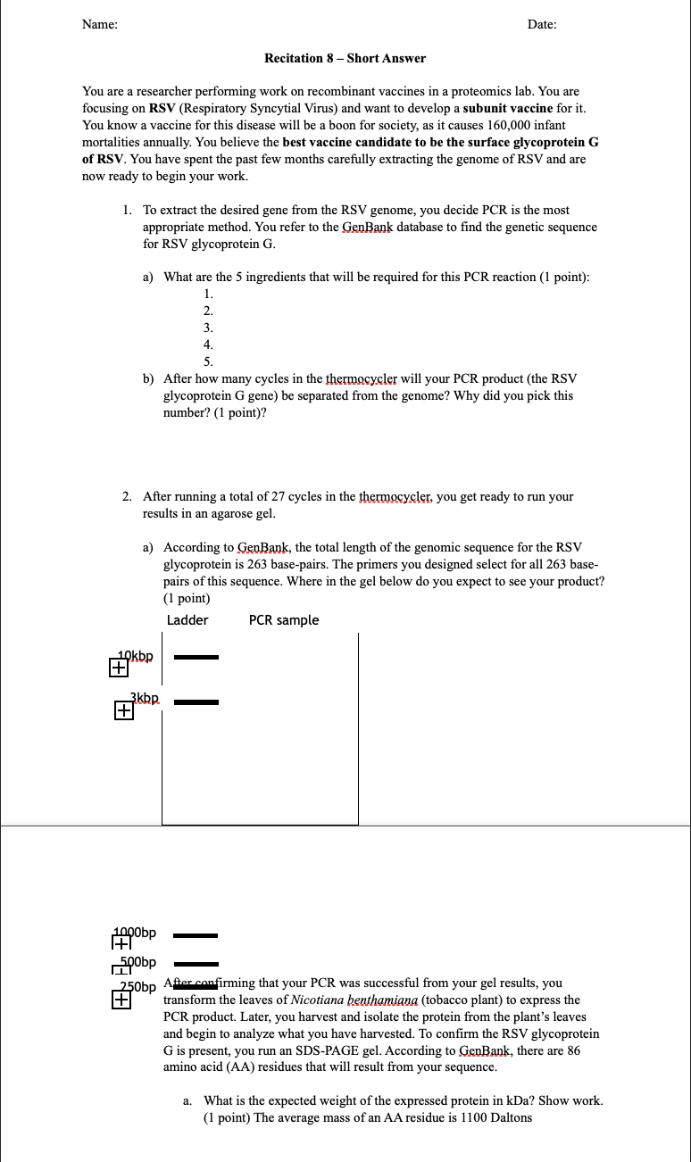 Solved Name: Date: Recitation 8 - Short Answer You are a | Chegg.com