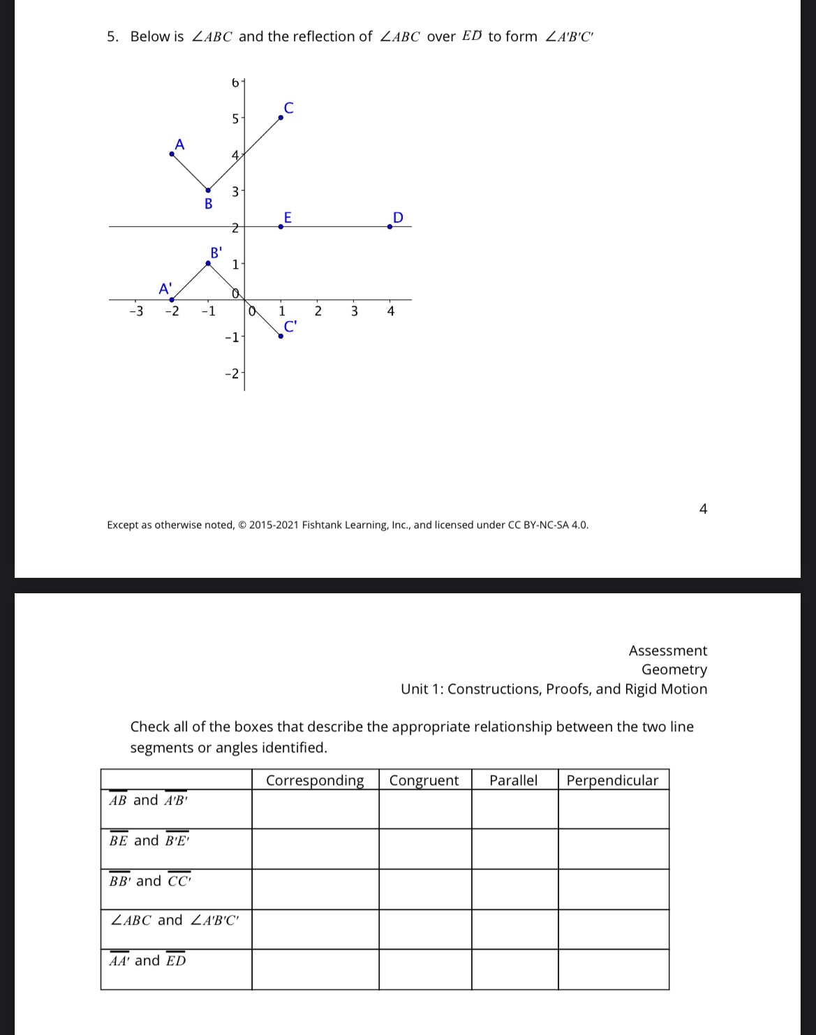Solved 5. Below is ∠ABC and the reflection of ∠ABC over ED | Chegg.com
