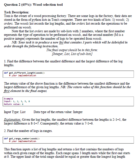 Solved Question 2 (65%): Wood selection tool Task | Chegg.com