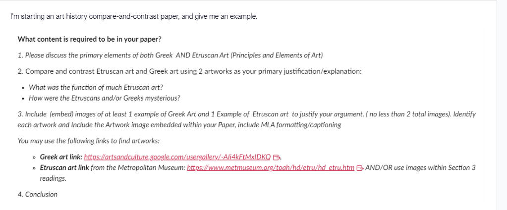 I'm starting an art history compare-and-contrast | Chegg.com