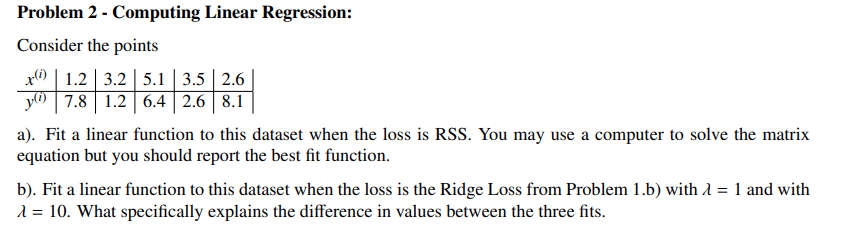 Solved Problem 2 - Computing Linear Regression: Consider the | Chegg.com Solved Problem 2 - Computing Linear Regression: Consider the | Chegg.com