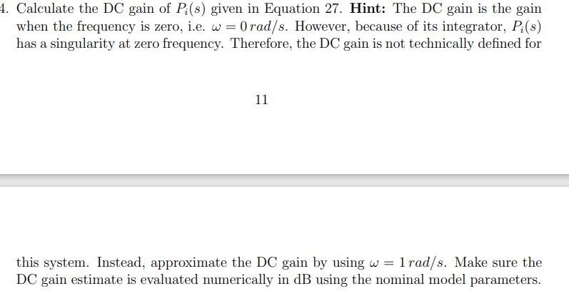 Solved Calculate the DC gain of Pi(s) given in Equation 27. | Chegg.com