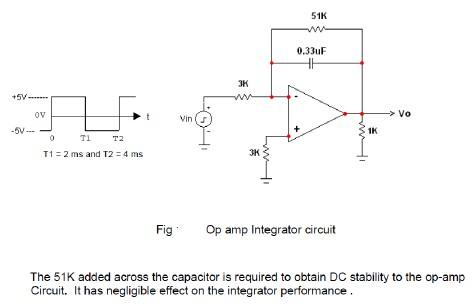Solved Op amp Integrator circuit The 51 K added across the | Chegg.com