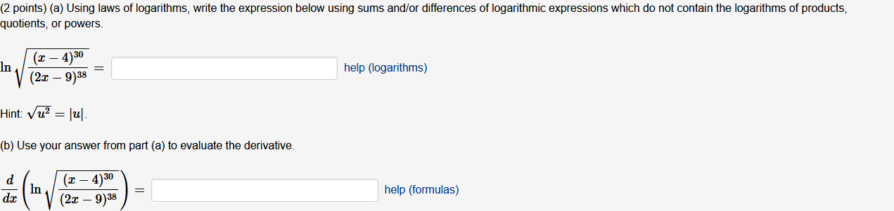 Solved (2 points) (a) Using laws of logarithms, write the | Chegg.com