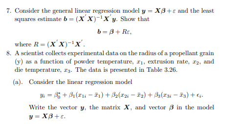Solved 7. Consider the general linear regression model | Chegg.com