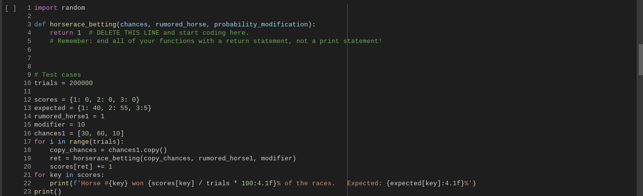 Solved - Part 1: Horse Race Betting (10 points) You are part | Chegg.com
