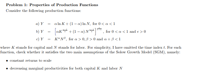 Solved Problem 1: Properties of Production Functions | Chegg.com