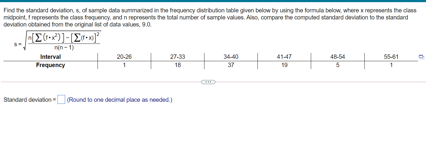 Solved Find the standard deviation, s, of sample data | Chegg.com