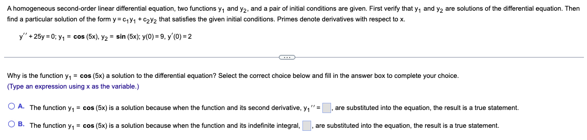 Solved A homogeneous second-order linear differential | Chegg.com