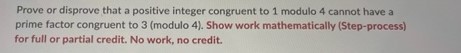 Solved Prove or disprove that a positive integer congruent | Chegg.com
