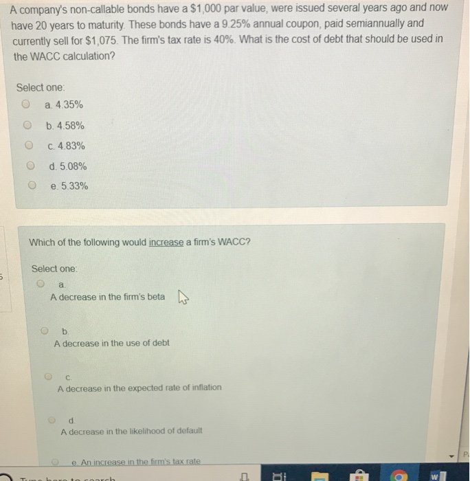 Solved A company's non-callable bonds have a $1,000 par | Chegg.com