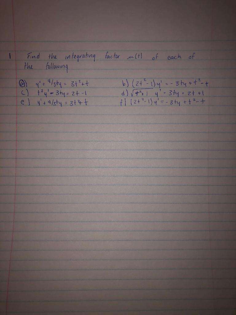 Solved Find the integrating factor ulth of each of the | Chegg.com