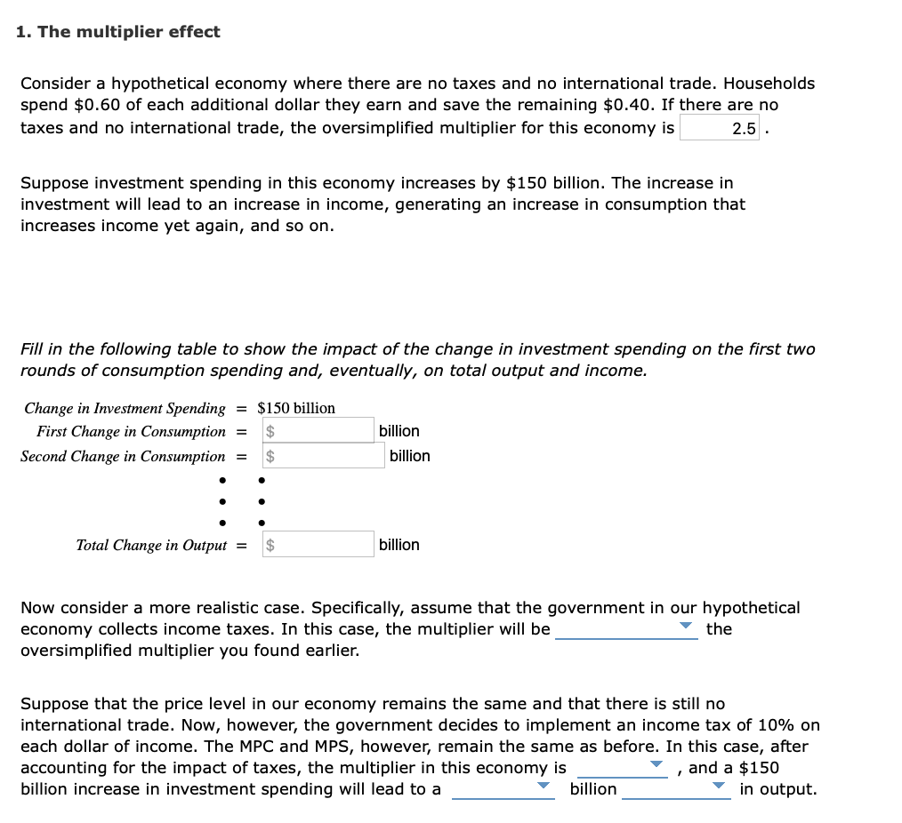 Solved 1. The multiplier effect Consider a hypothetical | Chegg.com