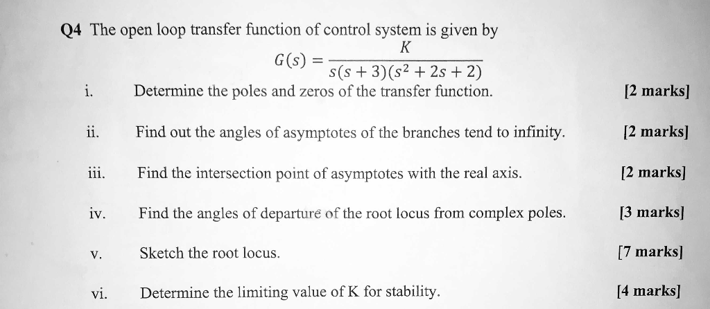 Solved Q4 The open loop transfer function of control system | Chegg.com