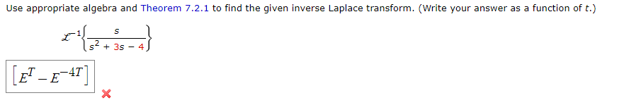 Solved Use appropriate algebra and Theorem 7.2.1 ﻿to find | Chegg.com