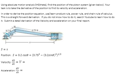 Solved Using absolute motion analysis S=S (theta), find the | Chegg.com