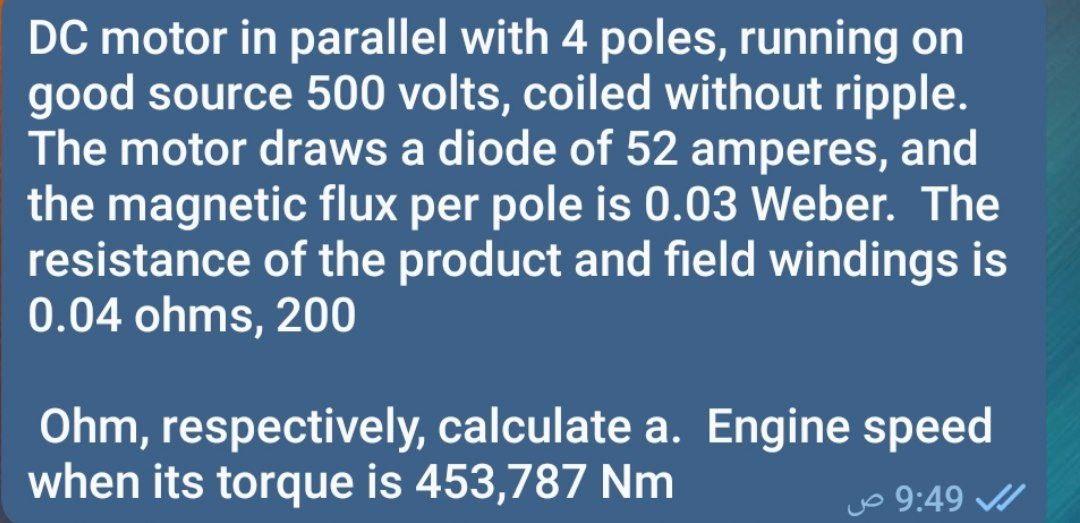 Solved DC motor in parallel with 4 poles, running on good | Chegg.com