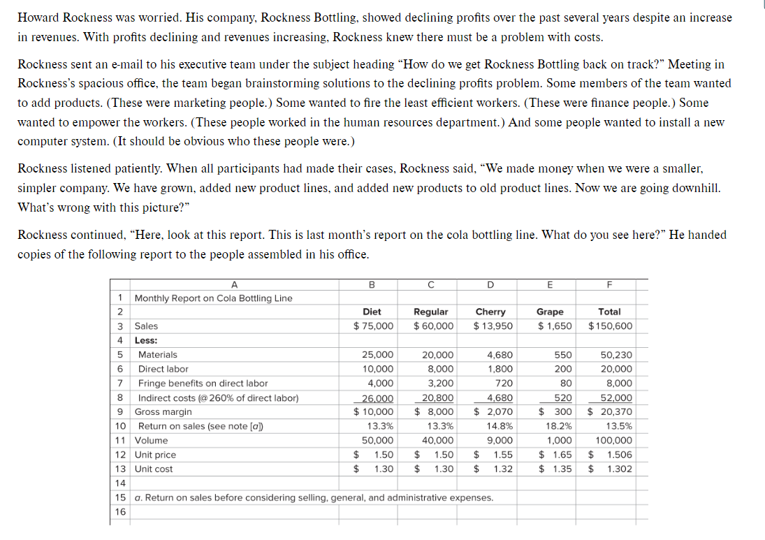 Solved Howard Rockness was worried. His company, Rockness | Chegg.com