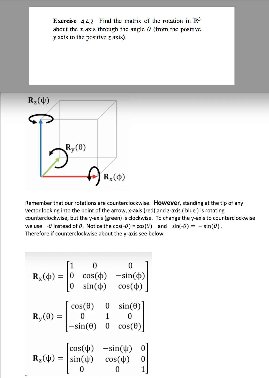 Solved by an EXPERT Exercise 4.4.2 ﻿Find the matrix of ﻿the rotation | Chegg.com