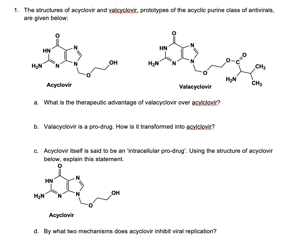 Solved 1. The structures of acyclovir and valcyclovir, | Chegg.com