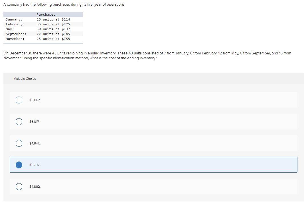 Solved A company had the following purchases during its | Chegg.com