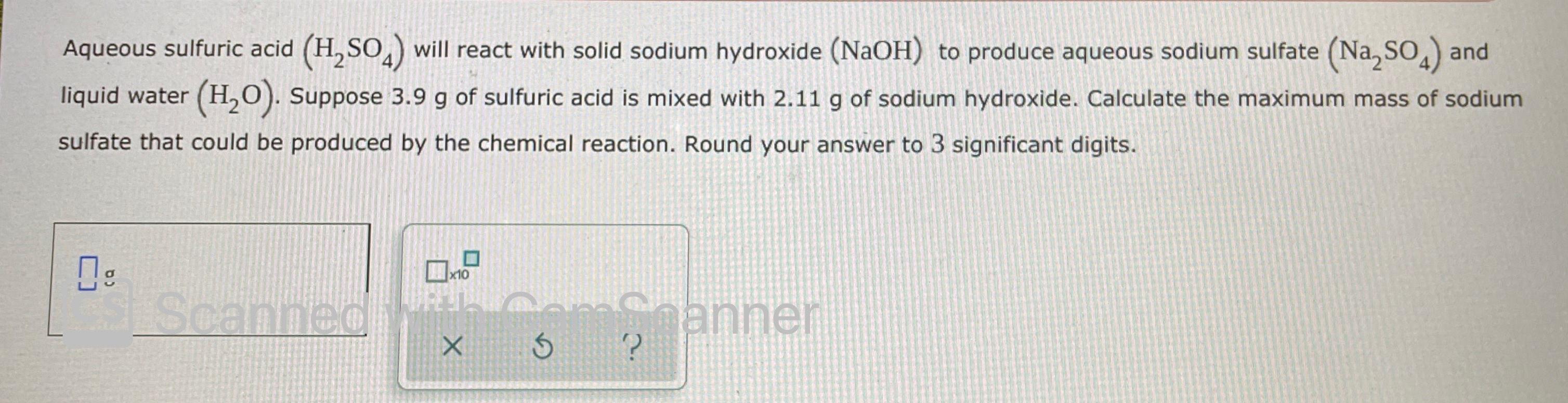 Solved Aqueous sulfuric acid (H, SO4) will react with solid | Chegg.com