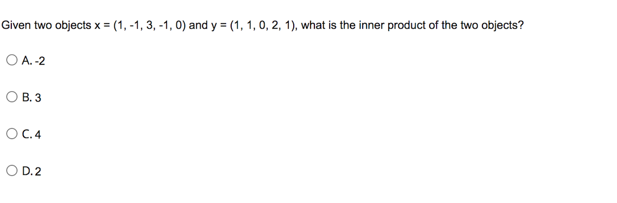 Solved Given two objects x=(1,−1,3,−1,0) and y=(1,1,0,2,1), | Chegg.com