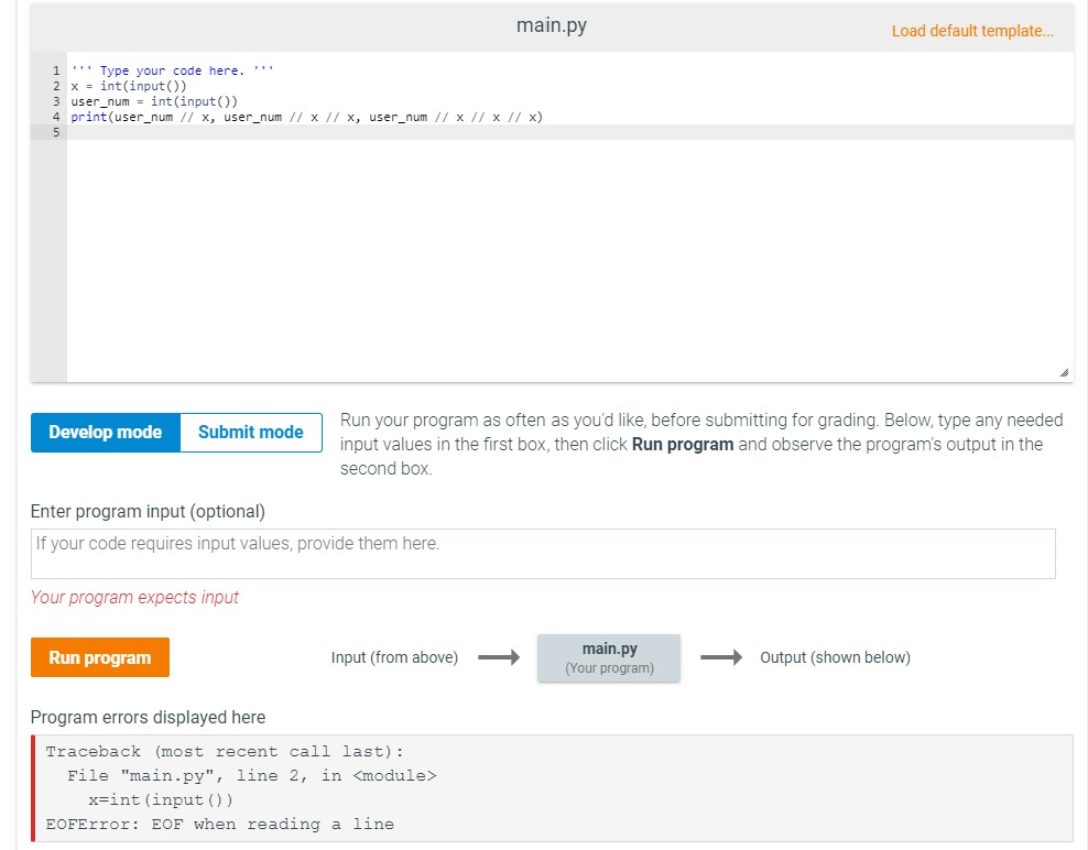 Solved main.py Load default template... 1 Type your code | Chegg.com