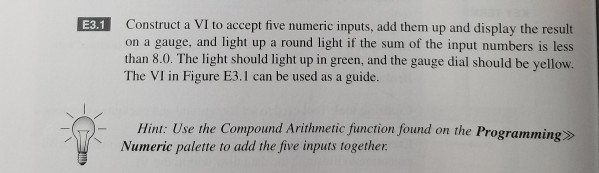 E3.1 Construct a VI to accept five numeric inputs, | Chegg.com