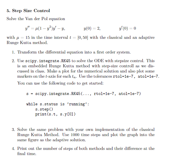5. Step Size Control Solve the Van der Pol equation | Chegg.com