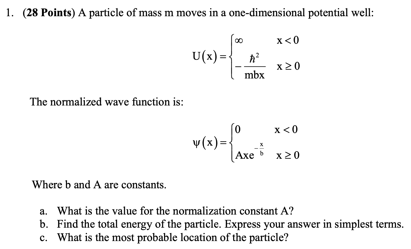 Solved A particle of mass m moves in a one-dimensional | Chegg.com