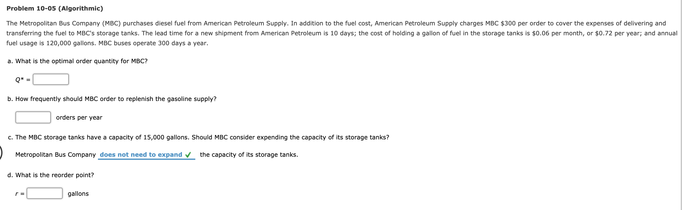 Solved Problem 10-05 (Algorithmic) The Metropolitan Bus | Chegg.com